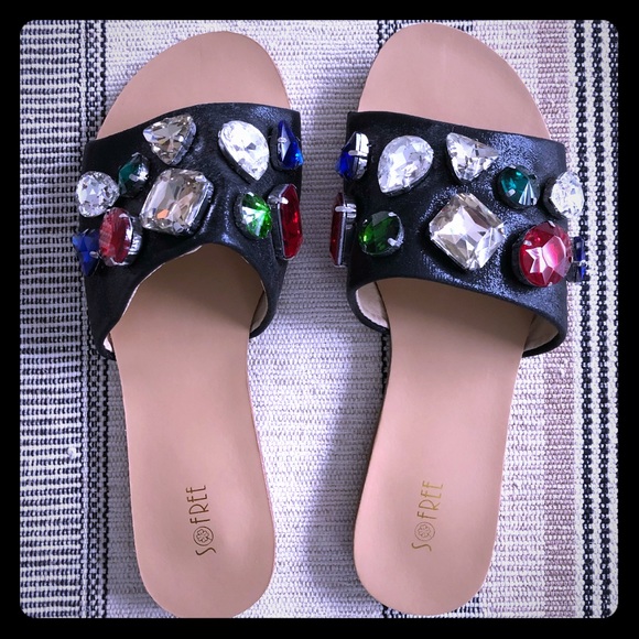 Shoes | Nib Black Gem Stone Flat Sandals | Poshmark